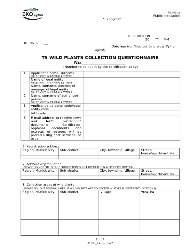 ts wild plants collection questionnaire Doc Template | pdfFiller