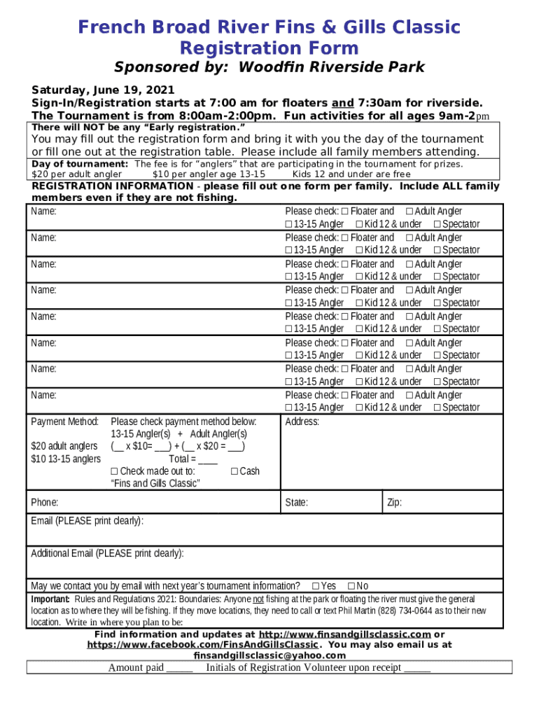 French Broad River Fins & Gills Classic Registration ... Doc Template ...