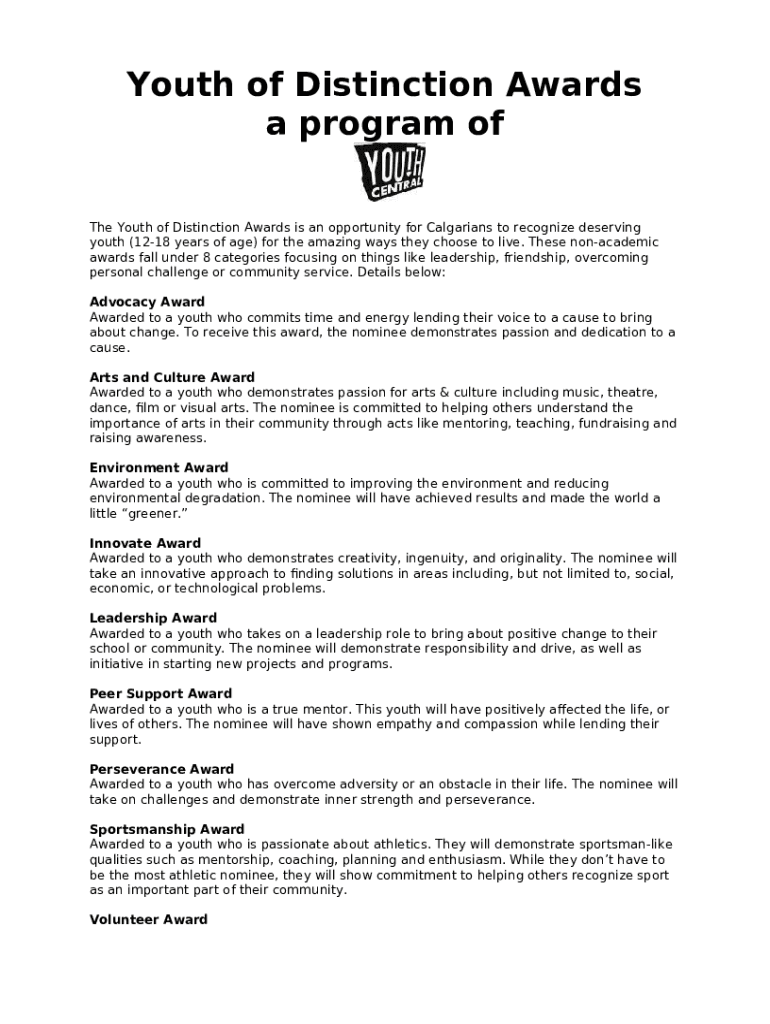 Nominations are now open for the Youth of Distinction ... Doc Template | pdfFiller