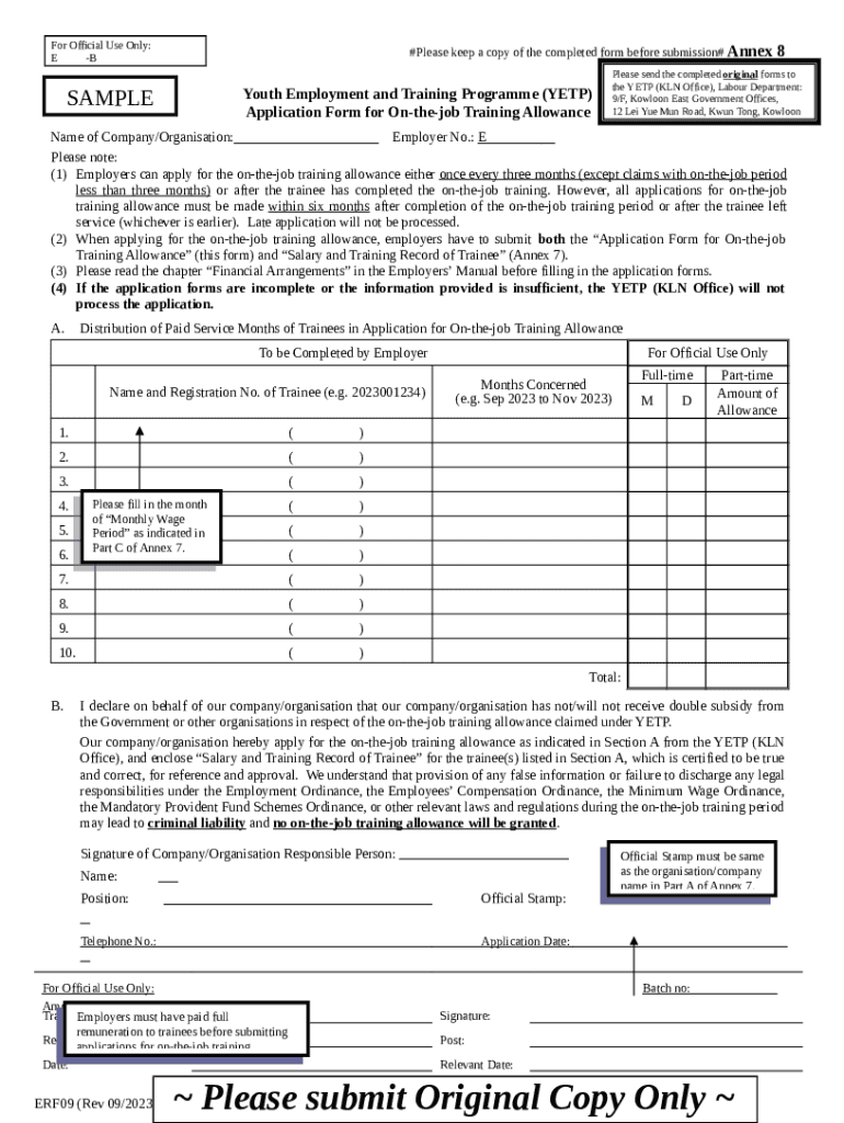 Annex 8Sample Application for On-the-job Training Allowance Doc ...