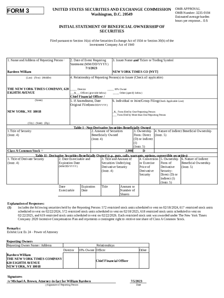 NEW YORK TIMES CO (: 3, Received - cloudfront.net Doc Template | pdfFiller