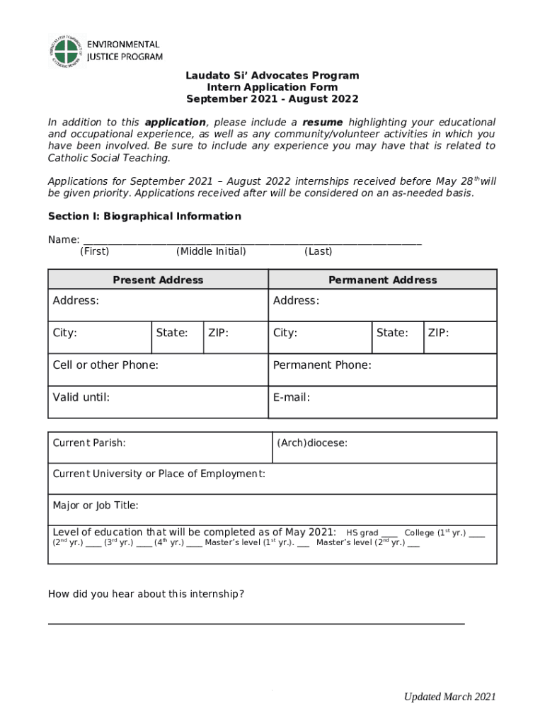 Laudato Si Advocates Program Intern Application. ... Doc Template ...