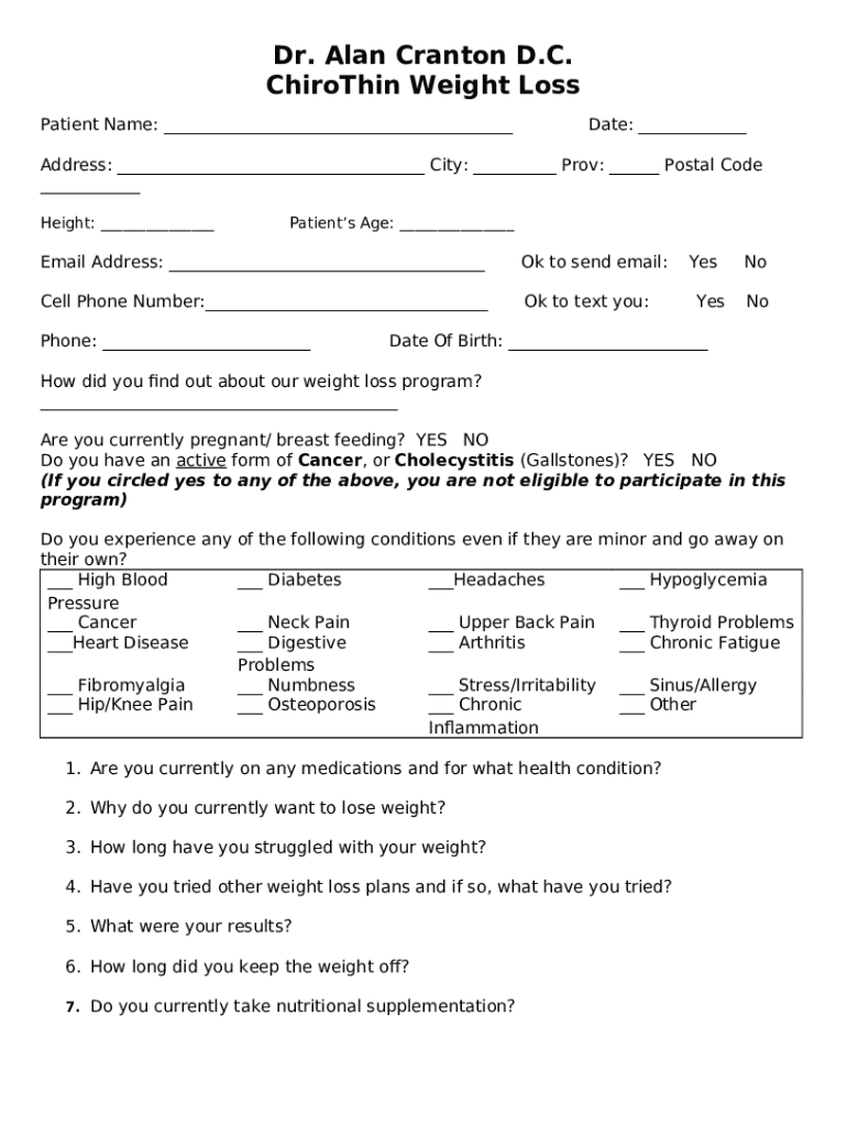 Dr. Alan Cranton DC ChiroThin Weight Loss Doc Template | pdfFiller