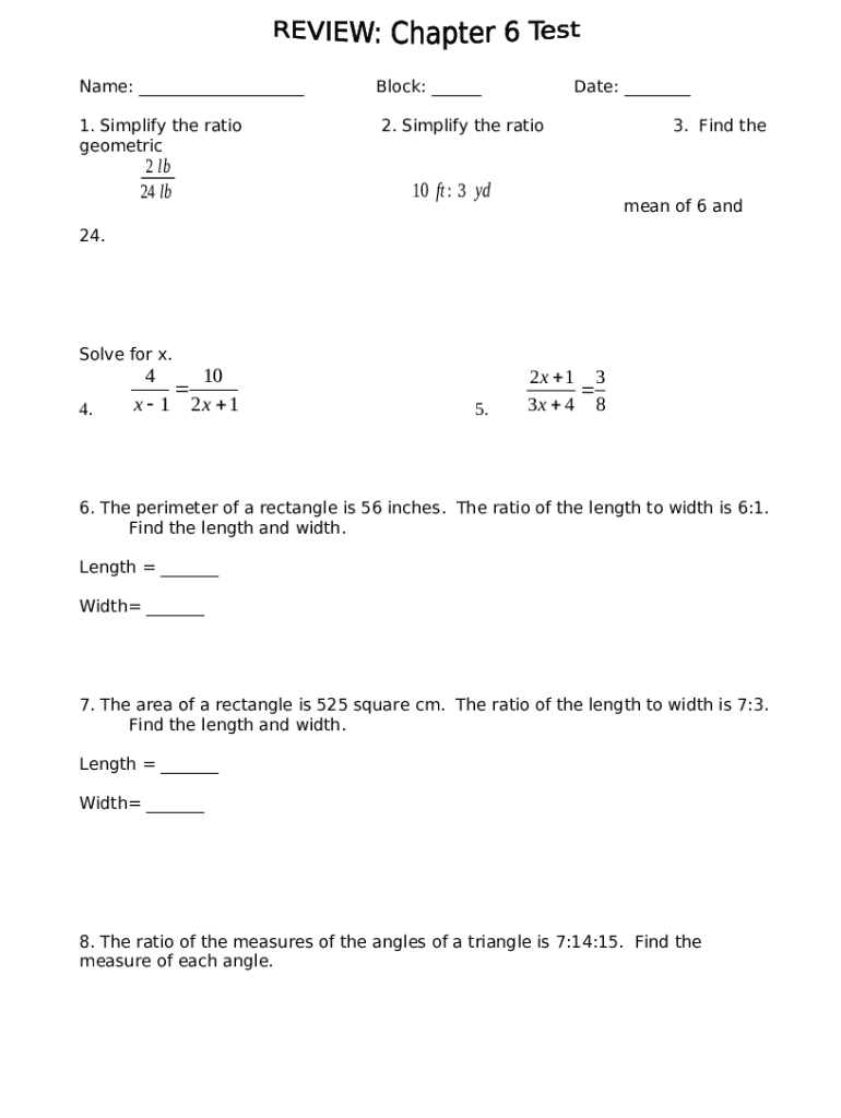 Worksheet #1: Ratios, Proportions and the Geometric Mea Doc Template ...