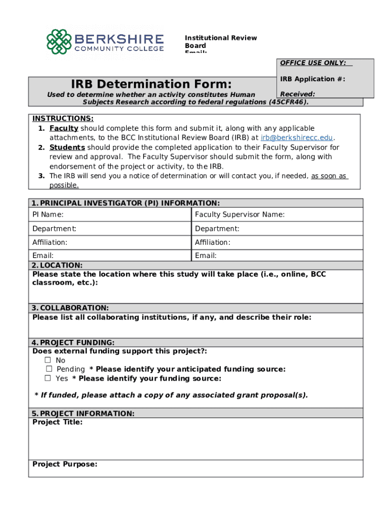 Not Human Subjects Research Determination Doc Template | pdfFiller