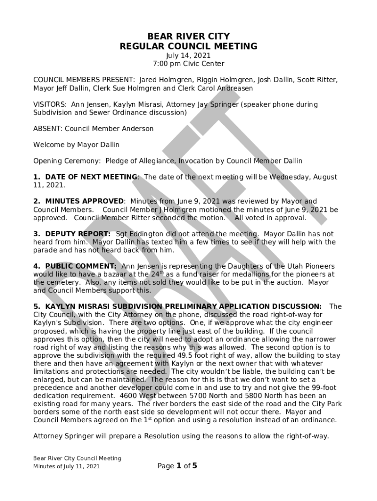 COUNCIL MEMBERS PRESENT:Jared Holmgren, Riggin Holmgren, Josh Dallin ...