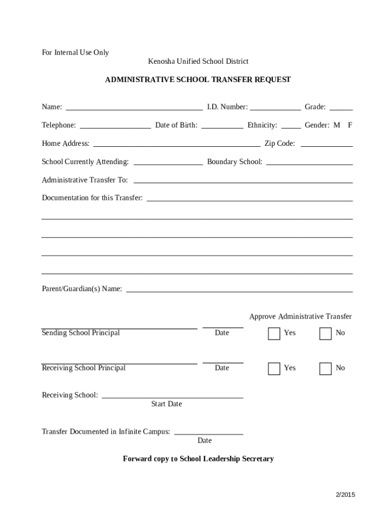 Administrative School Transfer Request Doc Template | pdfFiller