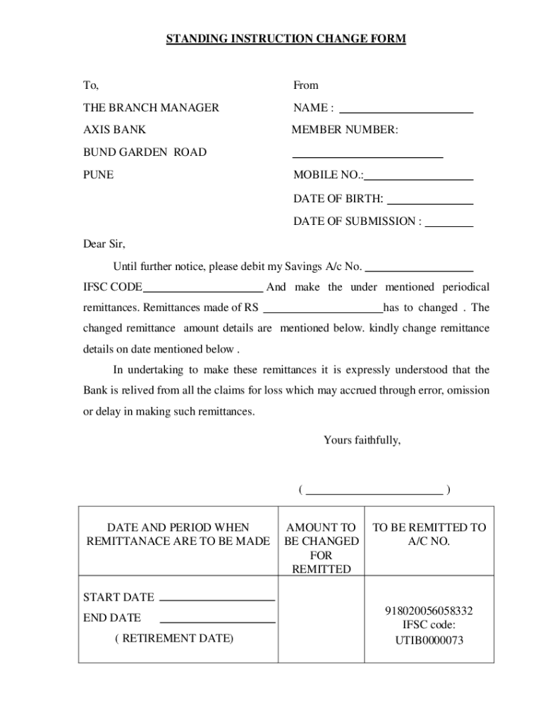 Fillable Online Standing Instruction Request Fax Email Print - pdfFiller