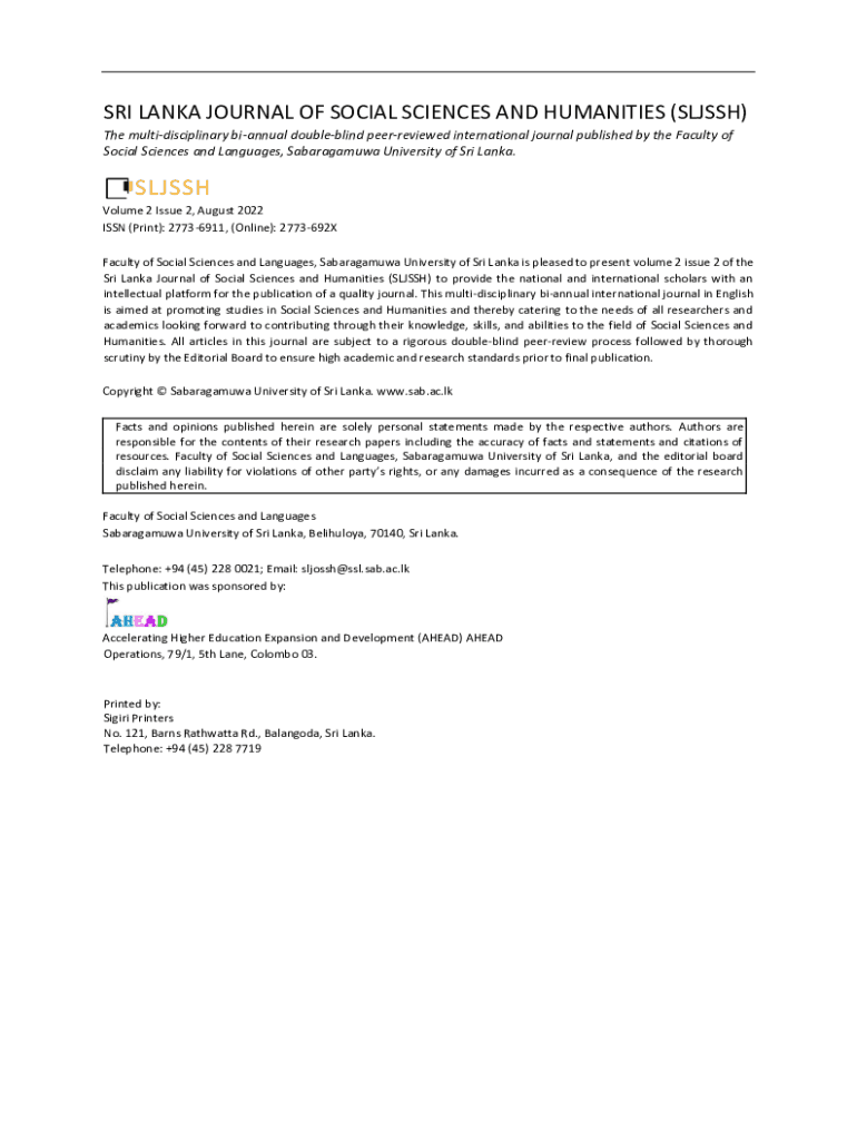Fillable Online Call for Papers - Sri Lanka Journal of Social Sciences and ... Fax Email Print ...