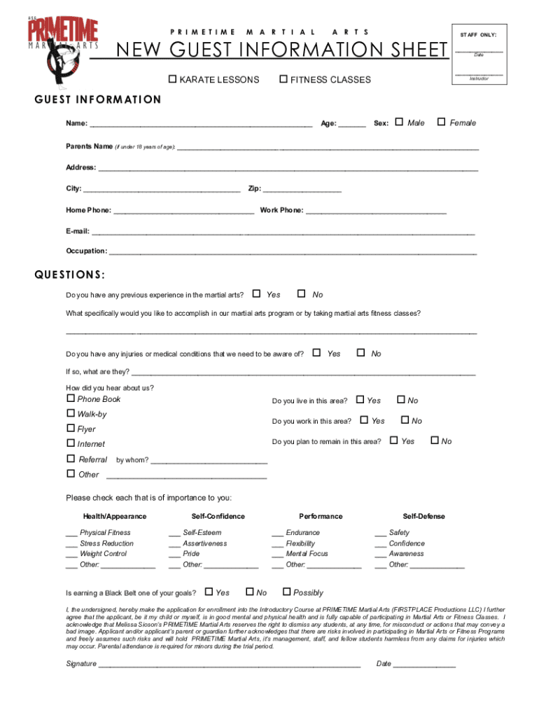 Fillable Online NEW GUEST INFORMATION SHEET Fax Email Print - pdfFiller
