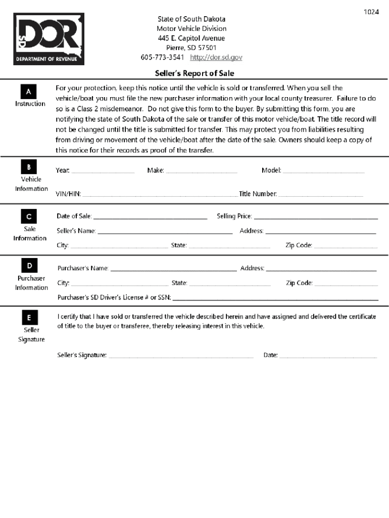 Fillable Online South Dakota Motor Vehicle Division (SD) - MVD - Title ...