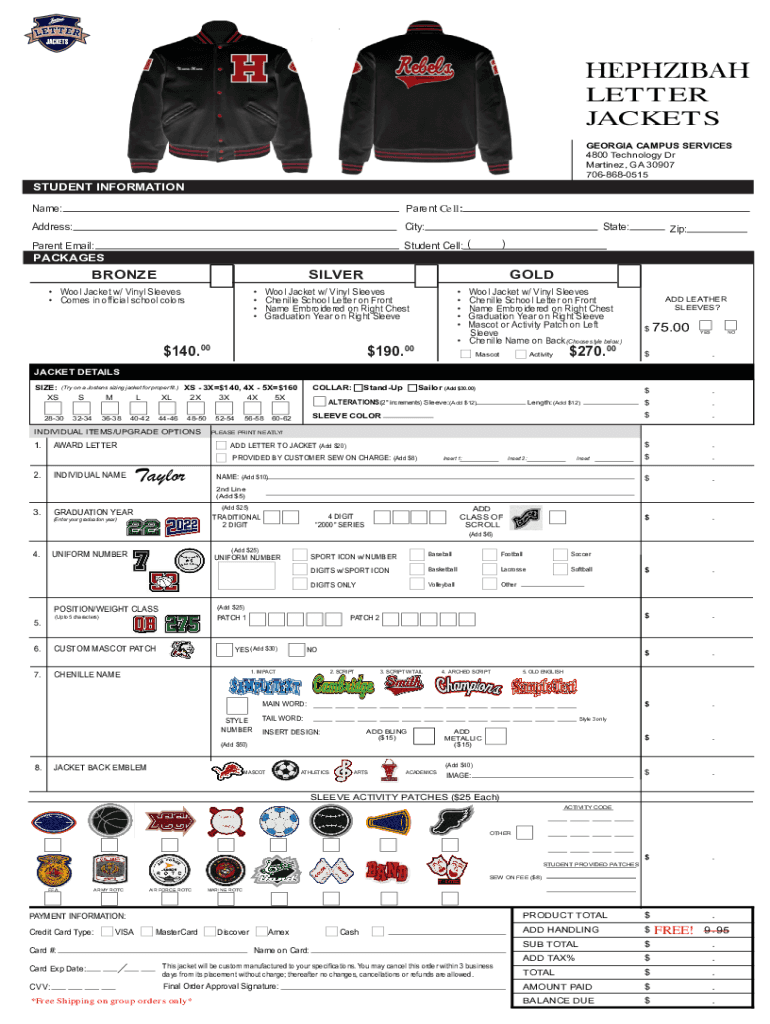 Fillable Online Varsity Base Hephzibah High School Ga Letterman Jacket ...