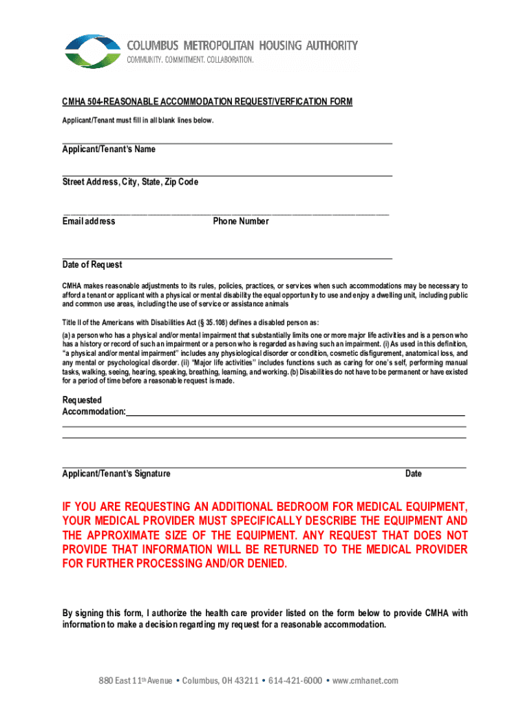 Fillable Online 504-Reasonable Accommodation RequestVerfication Form 2 ...