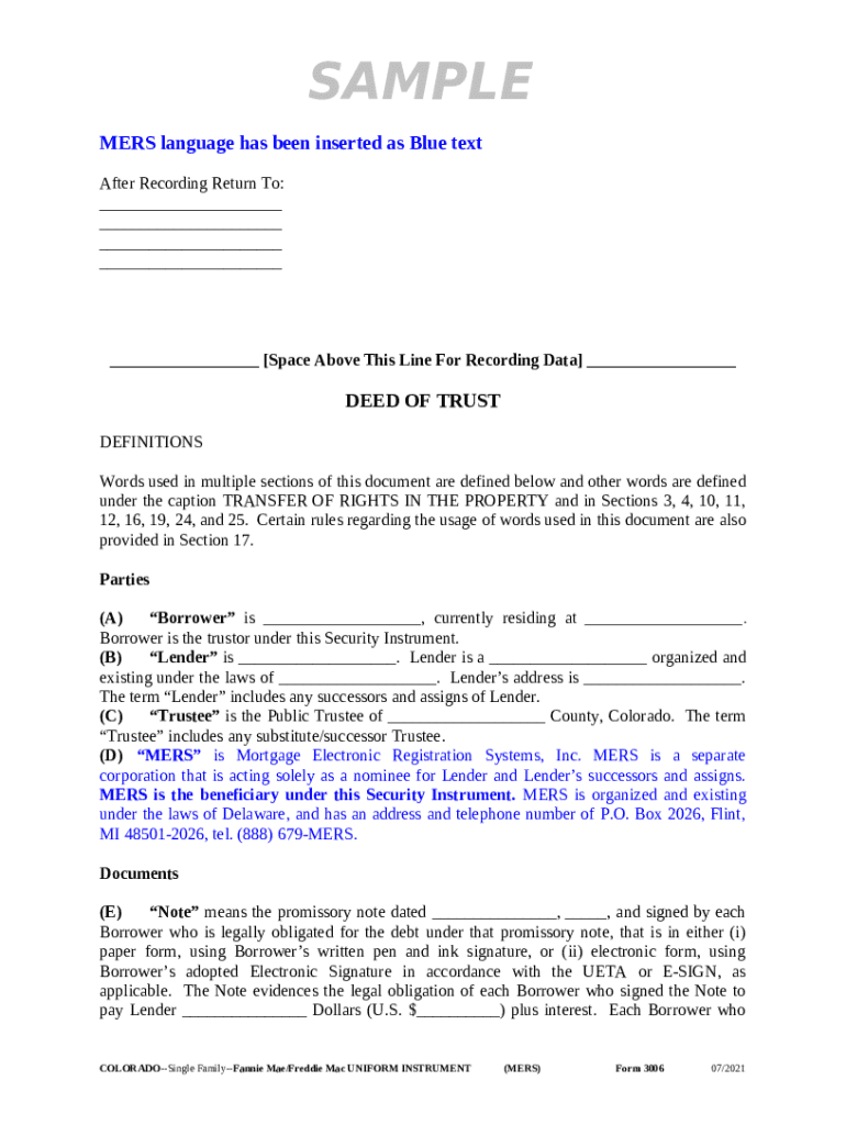 Colorado - Master Deed of Trust Title Pagedocx Doc Template | pdfFiller