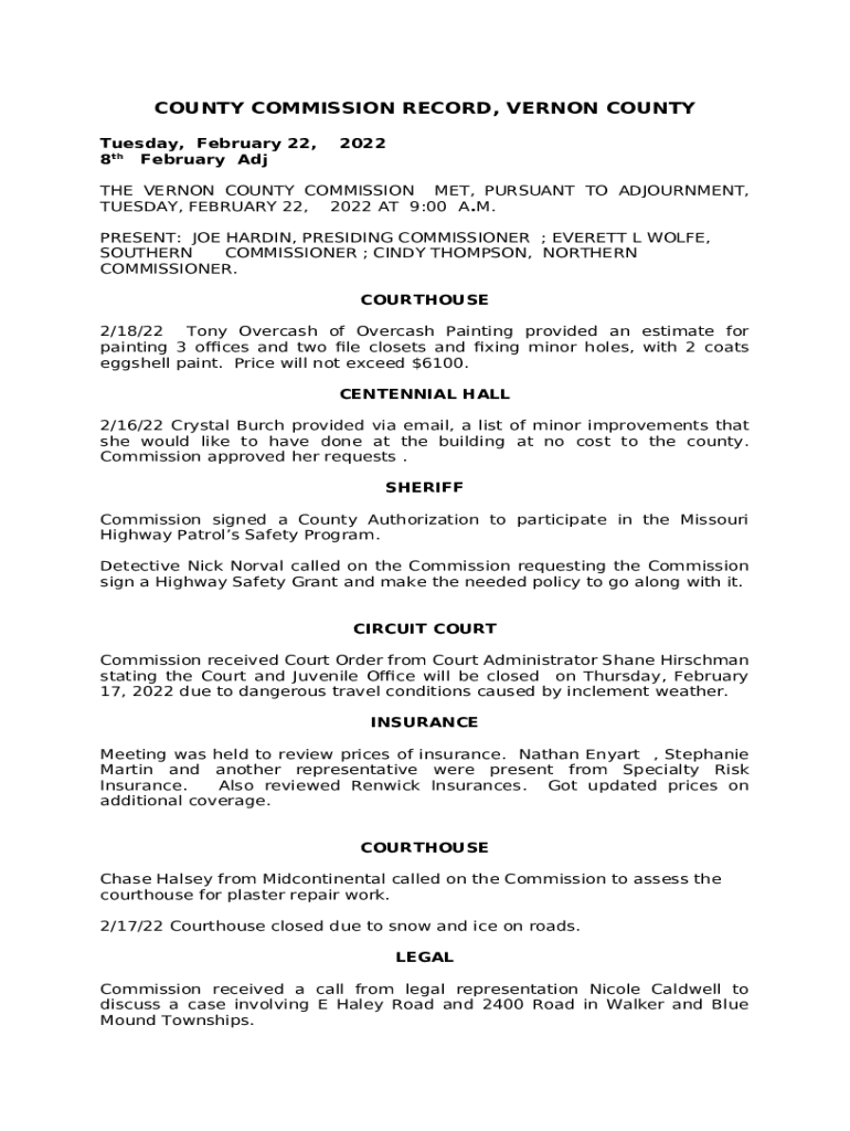 COUNTY COMMISSION RECORD, ... Doc Template | pdfFiller