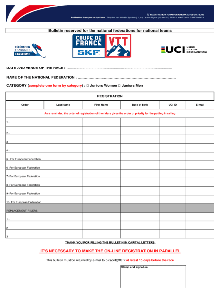 Fillable Online JUNIOR SERIES - Form confirmation registration ...