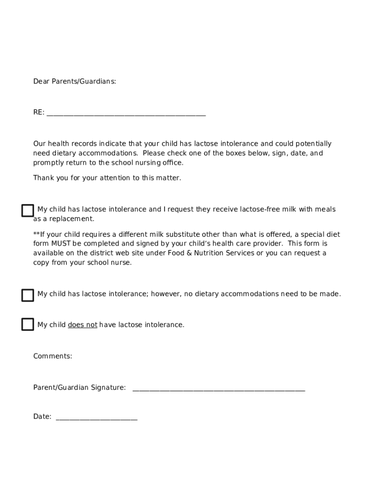 Lactose Intolerance Doc Template | pdfFiller