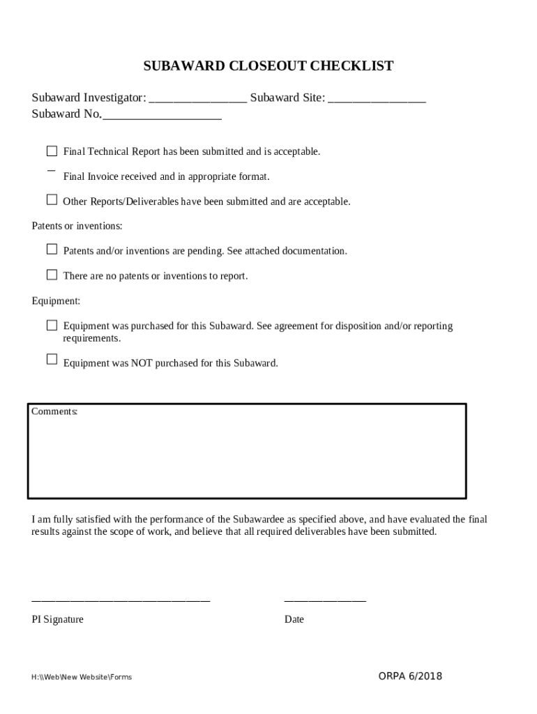 Subaward CloseoutRIO - Research & Innovation Office Doc Template ...