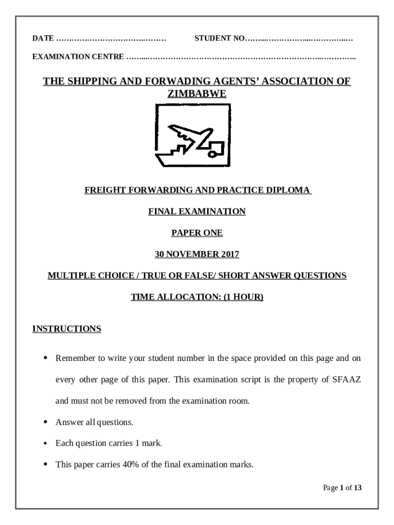 CIFFA Certificate and FIATA Diploma Courses Doc Template | pdfFiller