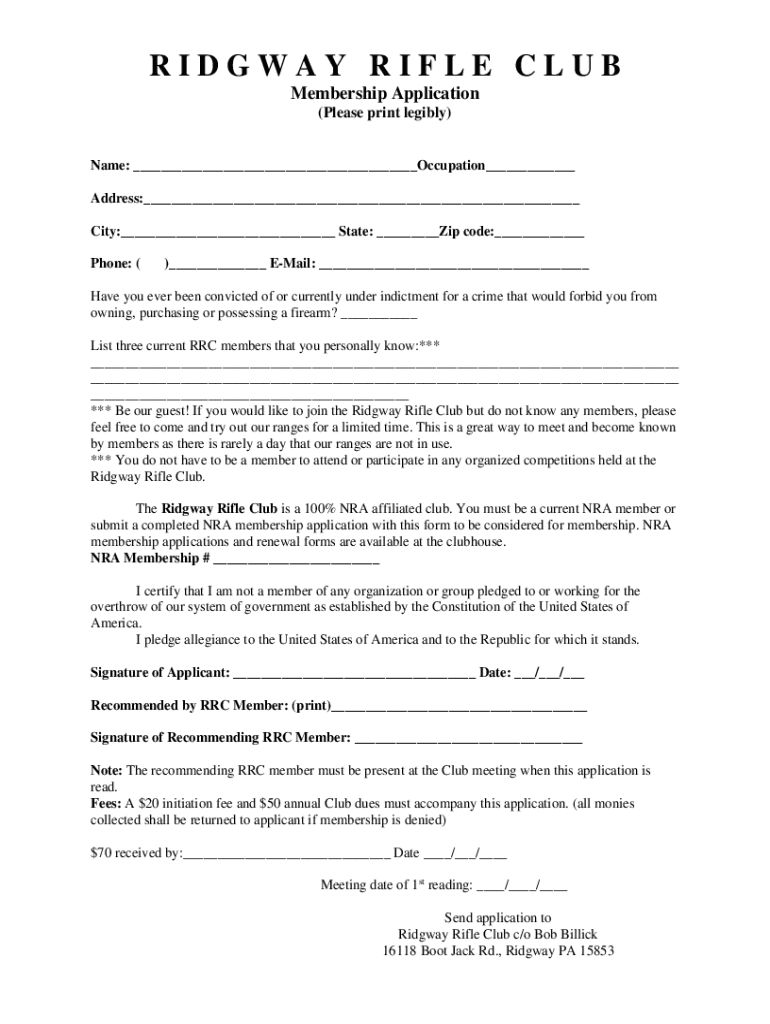 Fillable Online National Rifle Association of America Membership ...