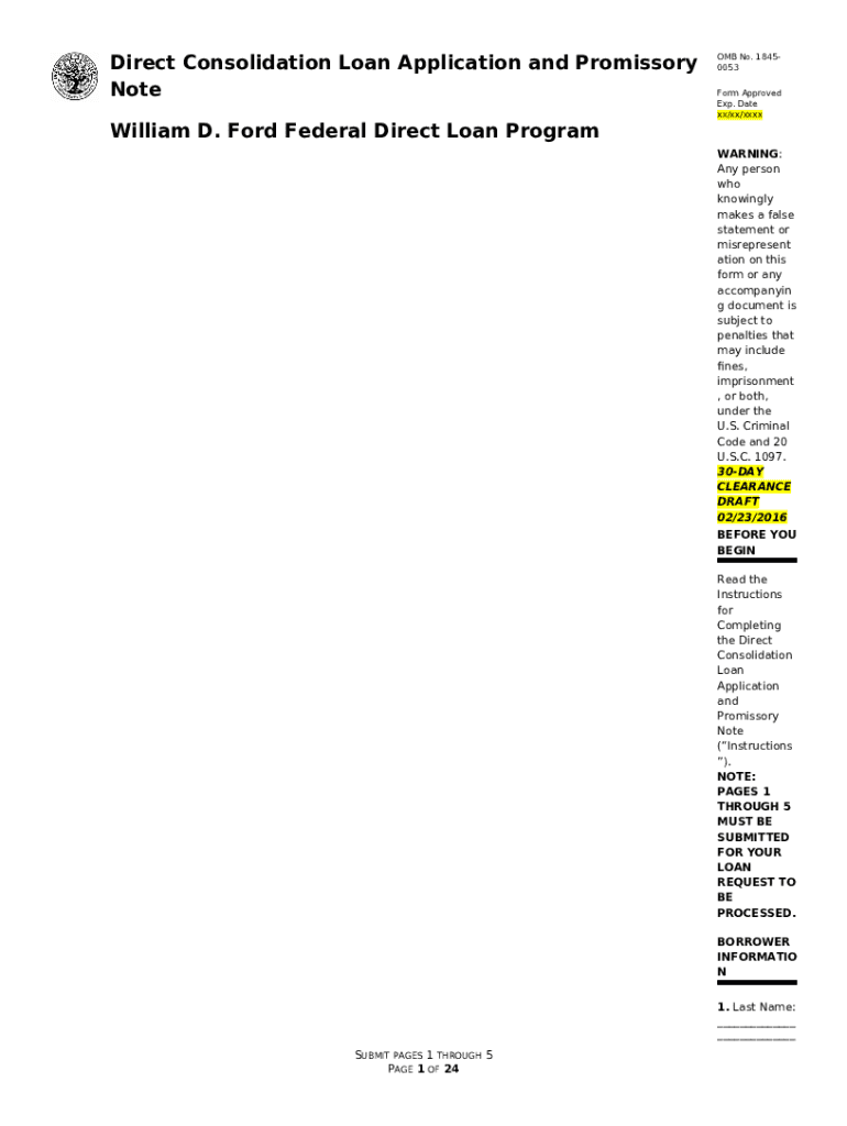 1845-0053 Federal Direct Consolidation Loan ... Doc Template | pdfFiller