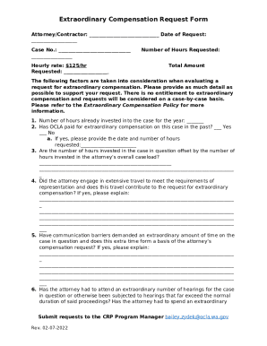 Extraordinary Compensation Request - ocla wa Doc Template | pdfFiller