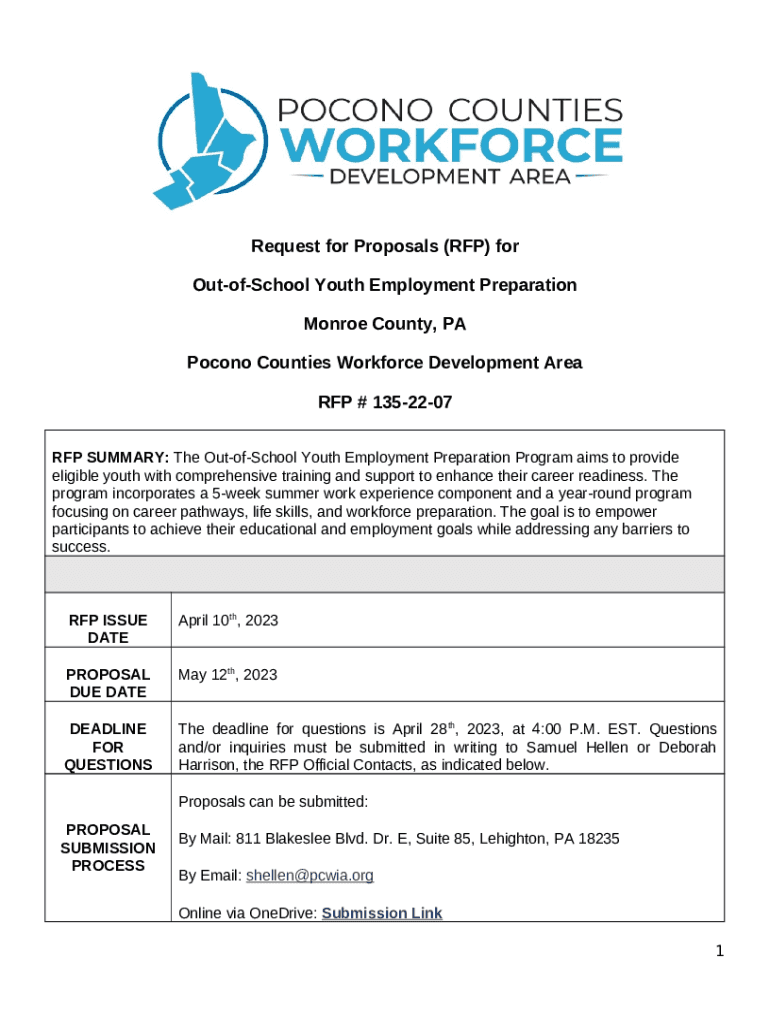 Request for Proposals (RFP) for Out-of-School Youth ... Doc Template | pdfFiller