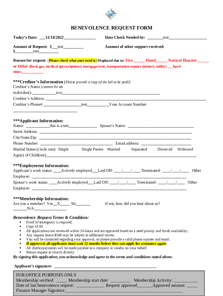 Community Benevolence Request Guidelines: Doc Template | pdfFiller