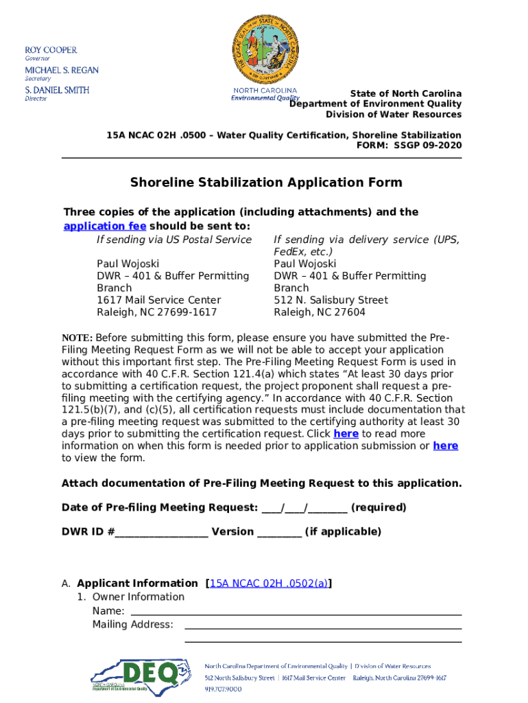 Shoreline Stabilization Application - NC DEQ Doc Template | pdfFiller