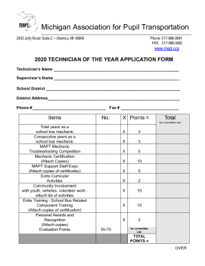 Fillable Online 2020 technician of the year application form Fax Email Print - pdfFiller