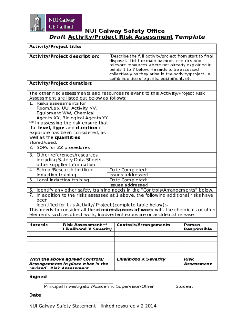 Activity/Project Risk Assessment Doc Template | pdfFiller