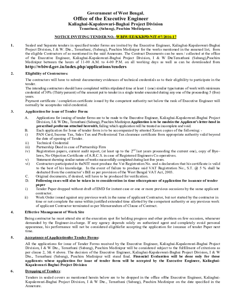 Fillable Online wbiwd gov Government of West Bengal, Office of the ...