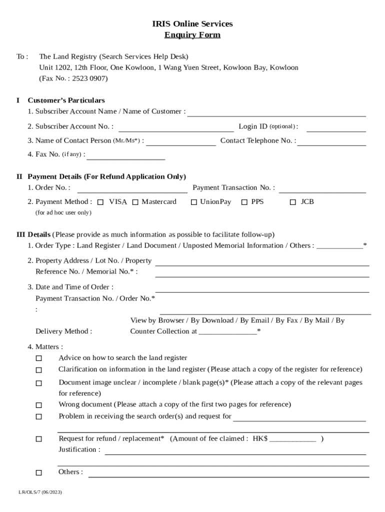 IRIS Online Services - Enquiry Doc Template | pdfFiller
