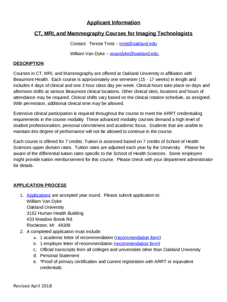 Radiologic Technology - School of Health Sciences Doc Template | pdfFiller