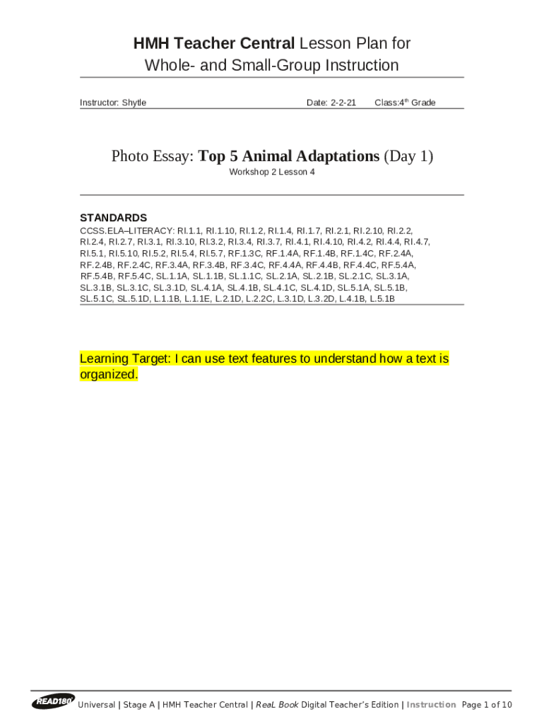 Lesson Plan - Adaptations of Animals Doc Template | pdfFiller