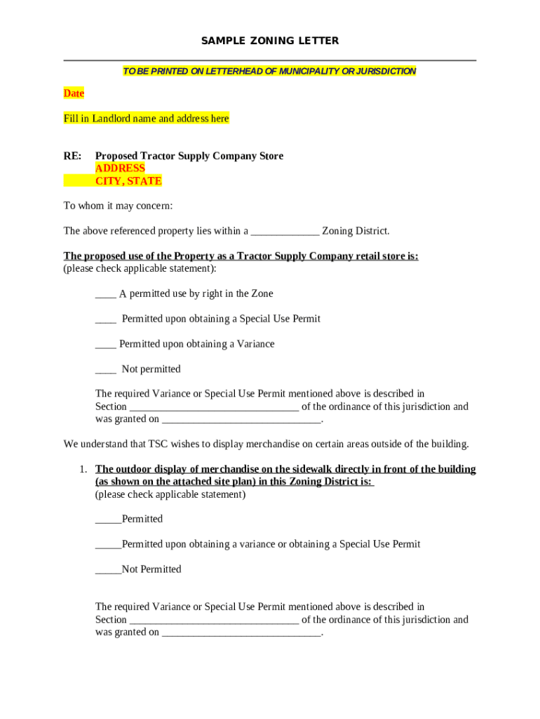 Tractor Supply Requested Zoning Letter Doc Template | pdfFiller
