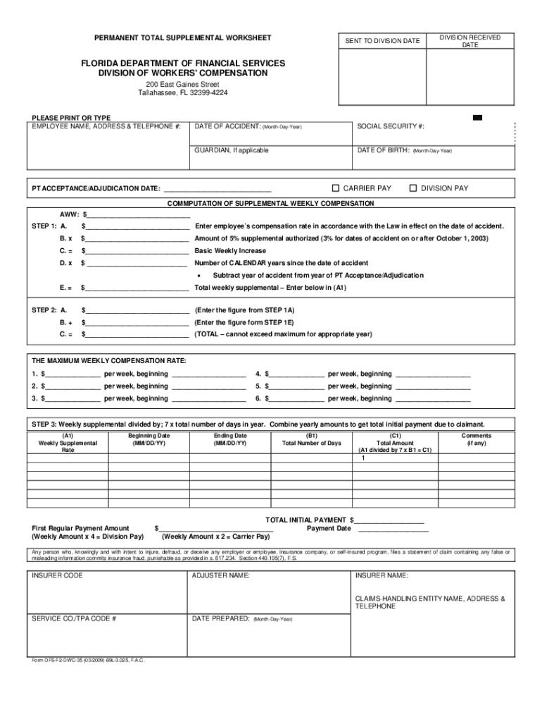 Fillable Online DFS-F2-DWC-35. Permanent Total Supplemental Worksheet ...