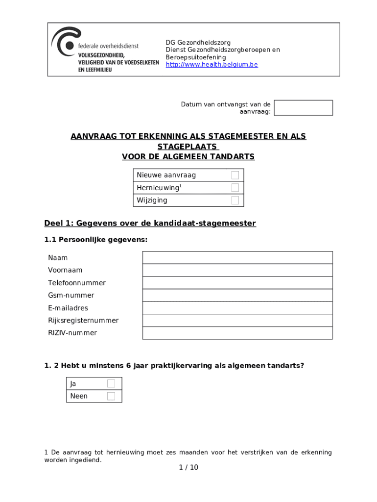 Aanvraag tot erkenning als stagemeester en stageplaats ... Doc Template ...