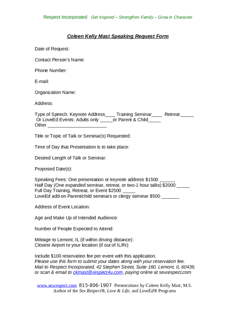 Event Inquiry Request - Respect Incorporated Doc Template | pdfFiller