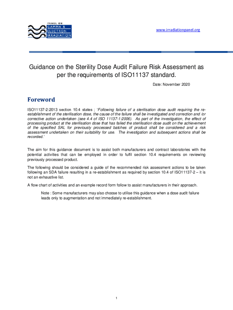Fillable Online Guidance on the Sterility Dose Audit Failure Risk ...