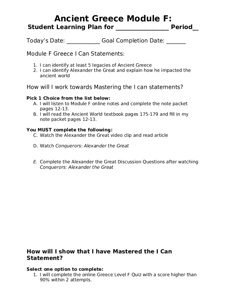 Ancient Greece "I Can" Statements & Learning Goals! Log ... Doc ...