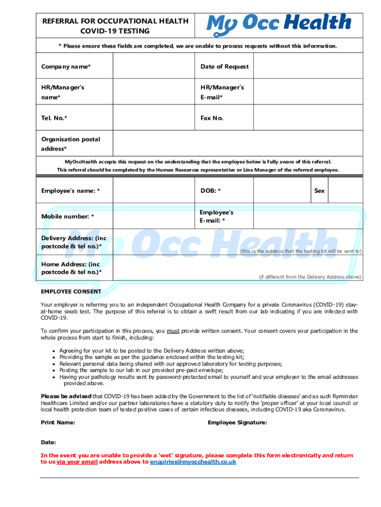 Fillable Online We do occupational health like no one's business Fax ...