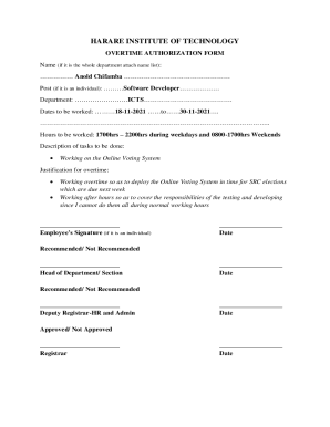 Fillable Online Overtime Authorization Form Sample - Employee Relations ...