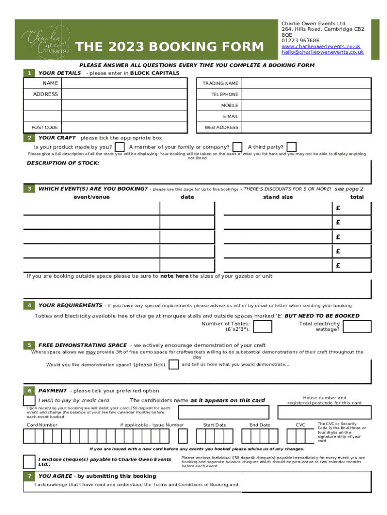 THE 2023 BOOKING Doc Template | pdfFiller
