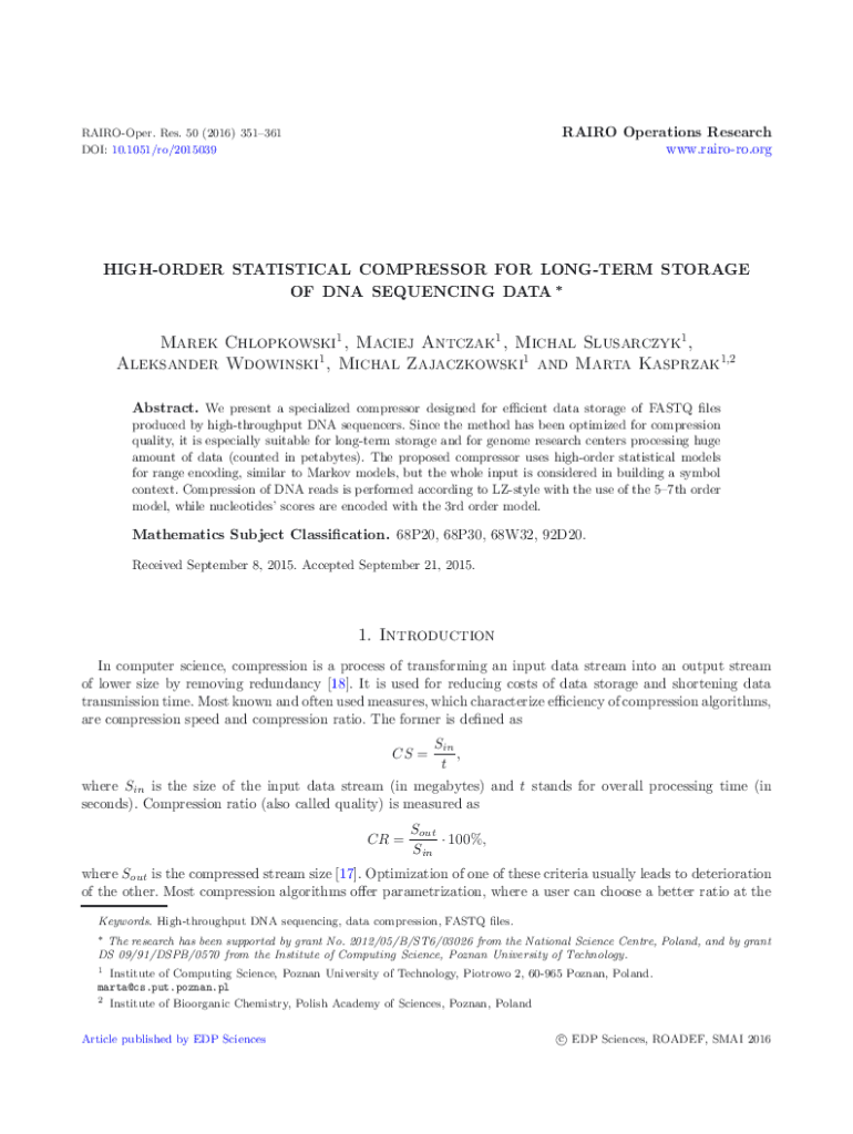 Fillable Online High-order statistical compressor for long-term storage ...