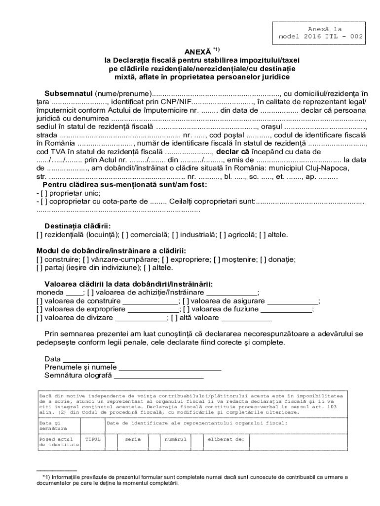 Fillable Online ITL 002 Declaratia Pentru Stabilirea Impozitului Taxei Pe ... Fax Email Print ...