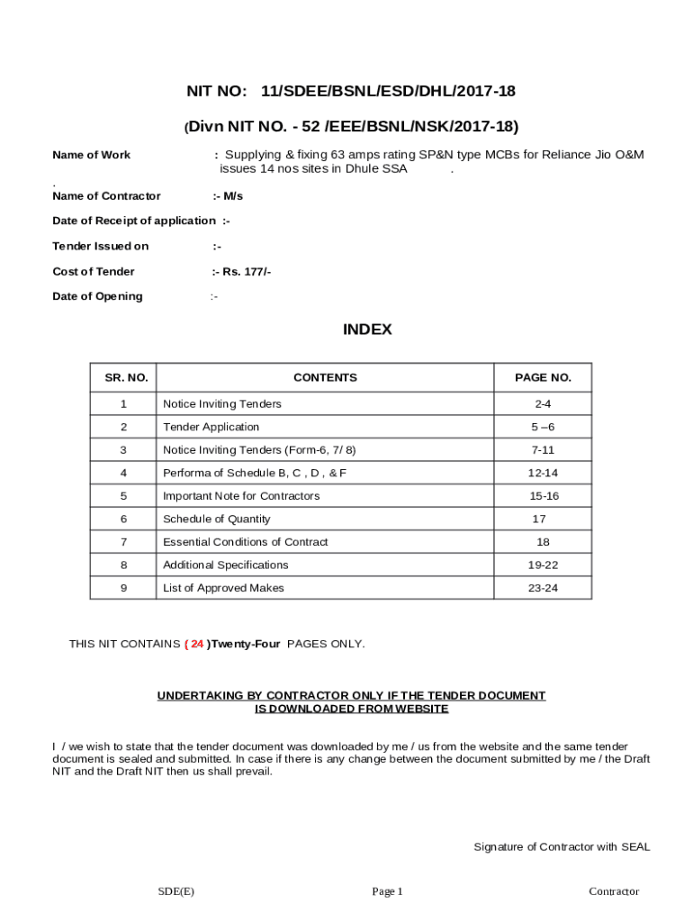 Name of Work:Supplying & fixing 63 amps rating SP&N type MCBs for Reliance Jio O&M issues 14 nos ...
