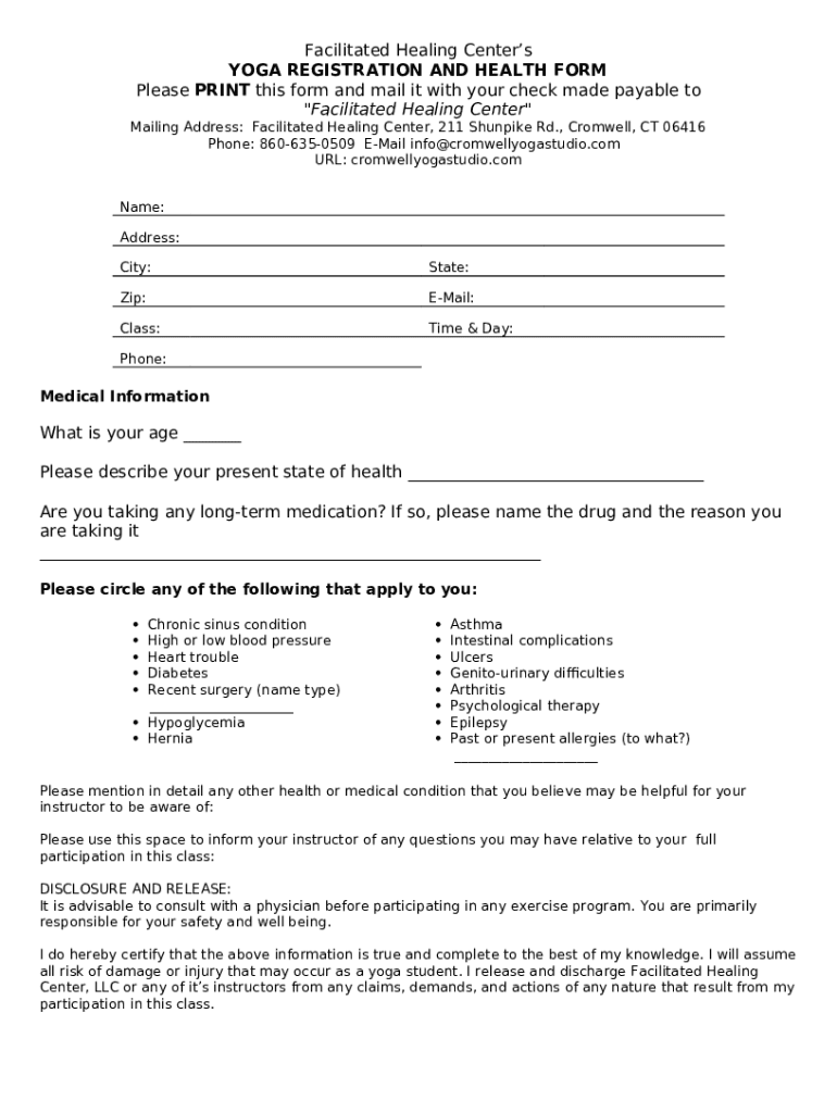 Facilitated Healing Center's YOGA REGISTRATION AND ... Doc Template ...