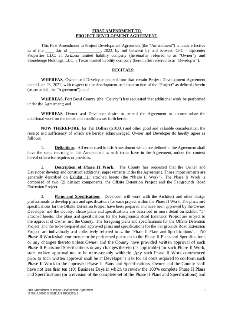 This First Amendment to Project Development Agreement (the Amendment ...