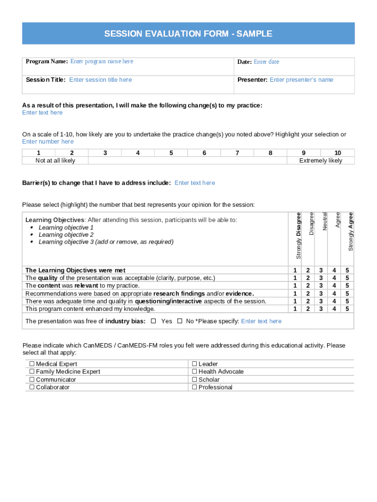 Session Evaluation - Sample - med uottawa Doc Template | pdfFiller